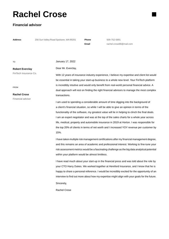 Financial Advisor Cover Letter Examples Expert Tips Resume io