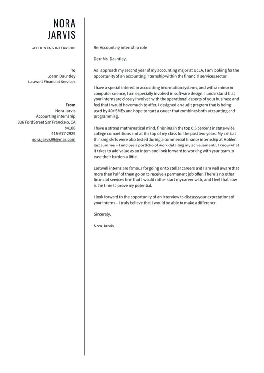 Accounting Internship Cover Letter Examples Expert Tips Free 