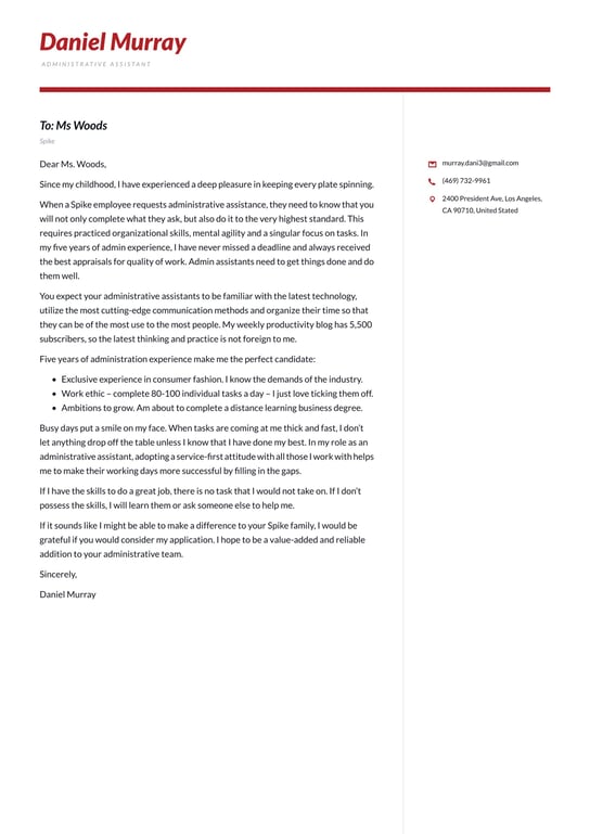 Administrative Assistant Cover Letter Examples Expert Tips Free 
