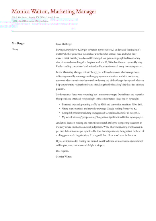 Marketing Manager Cover Letter Template