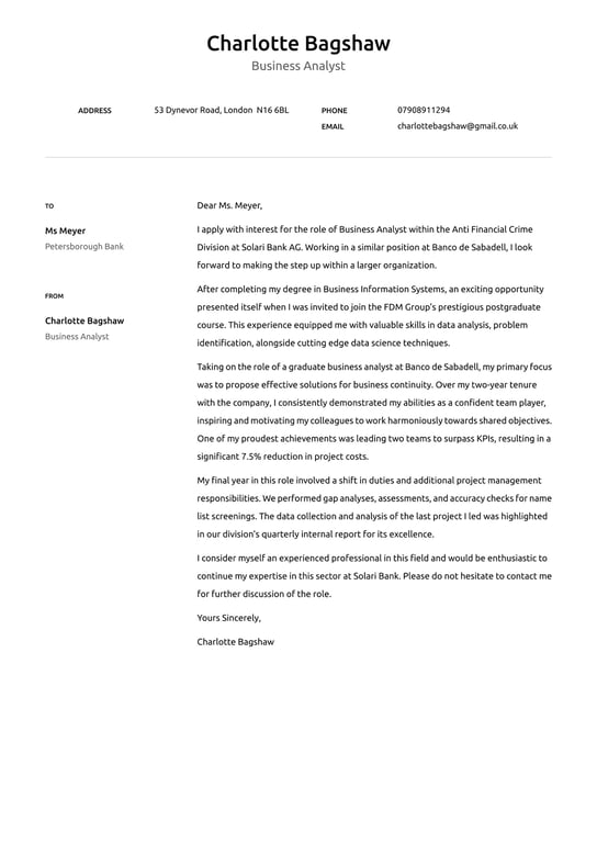 Business Analyst Cover Letter Example Kickresume Bank2home