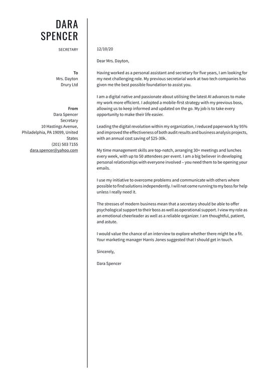 Secretary Cover Letter Examples Expert Tips Free Resume io