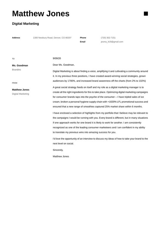 Cover Letter Sample For Social Media Marketing Digital Resume Pdf CV