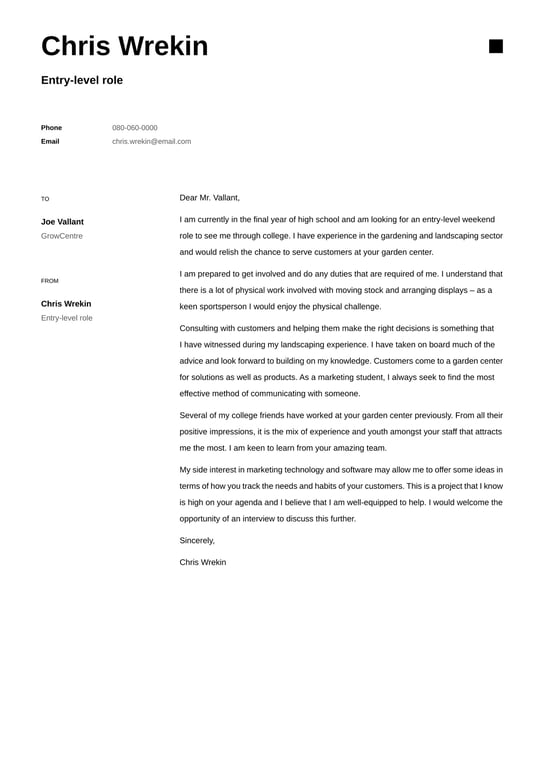 Entry Level Cover Letter Sample