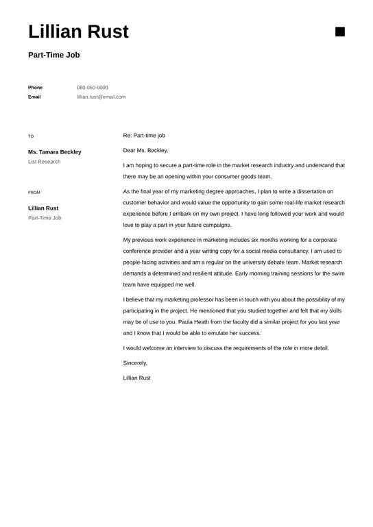 Part Time Job Cover Letter Examples Expert Tips Free Resume io