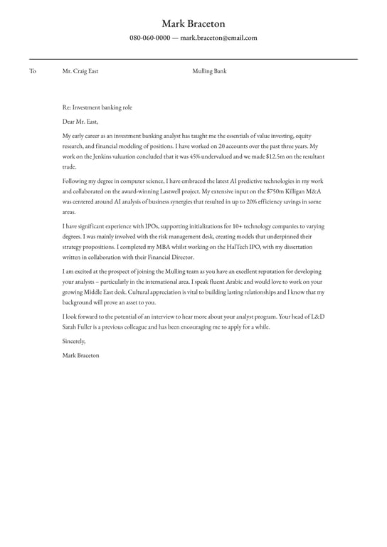 Investment Banking Cover Letter Examples Expert Tips Free 