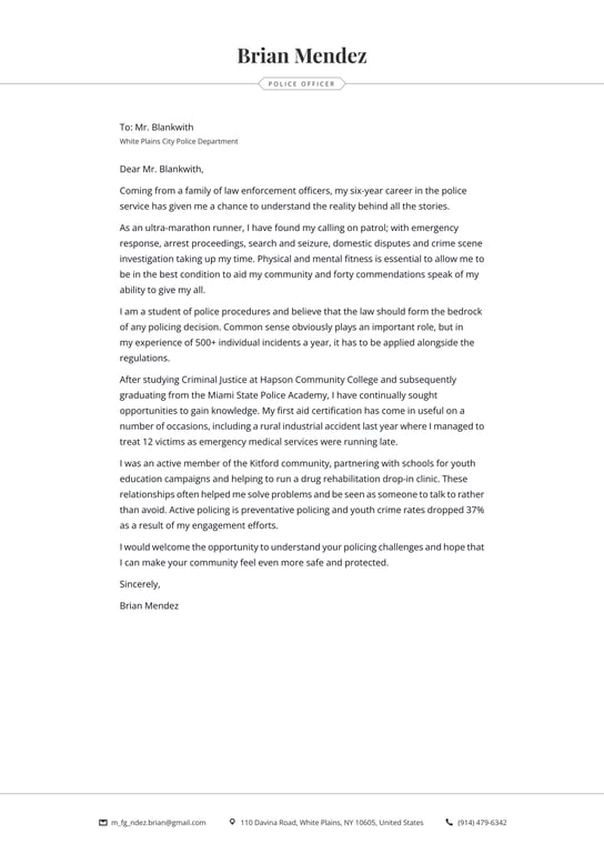 Application Letter For Police