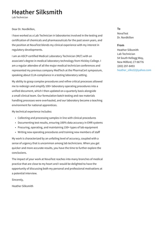 Lab Technician Cover Letter Example Writing Guide Resume io