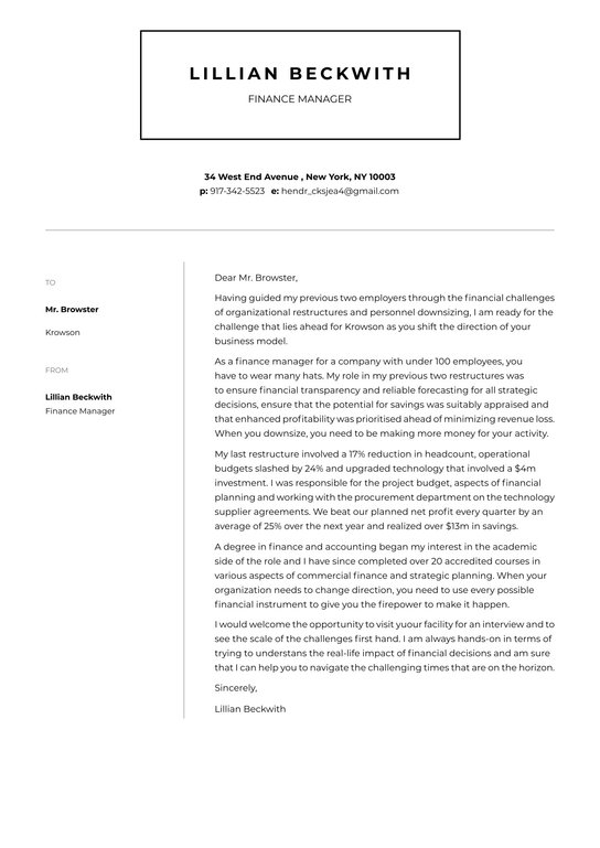 Finance Manager Cover Letter Examples Expert Tips Resume io