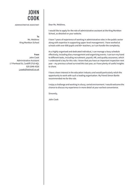 Administrative Assistant Cover Letter Examples For UK Market 2024 