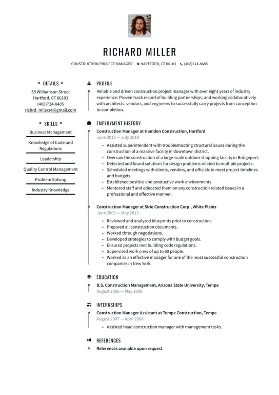 Construction Project Manager Resume Examples Writing Tips 2024 