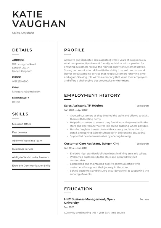 Sales Assistant CV Examples Writing Tips 2022 Free Guide 
