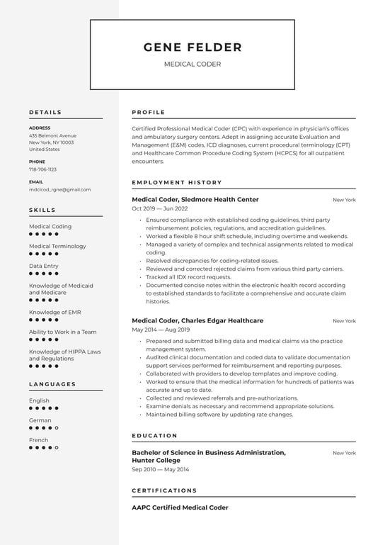 Medical Coder Resume Examples Writing Tips 2022 Free Guide 
