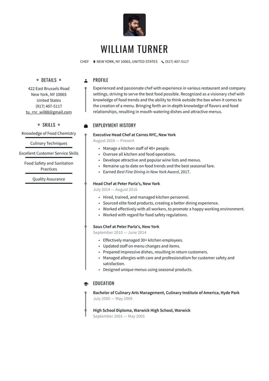 Chef Resume Example Writing Guide Resume io