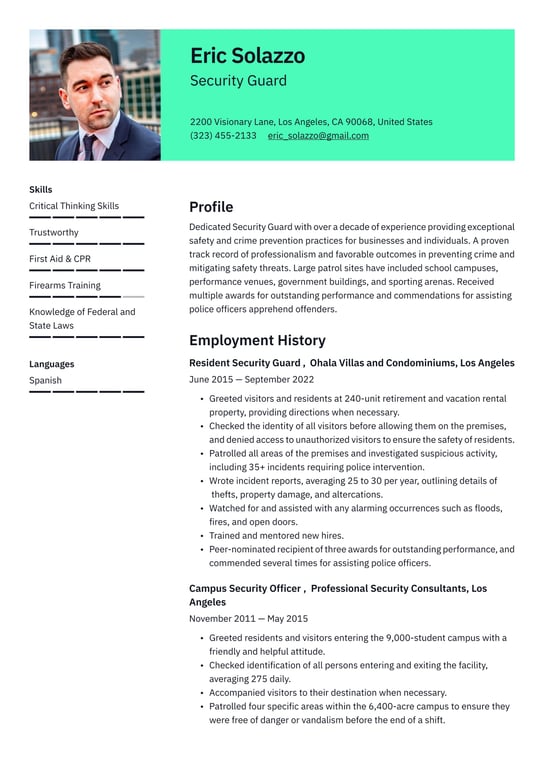 Security Guard Resume Examples Writing Tips 2023 Free Guide 