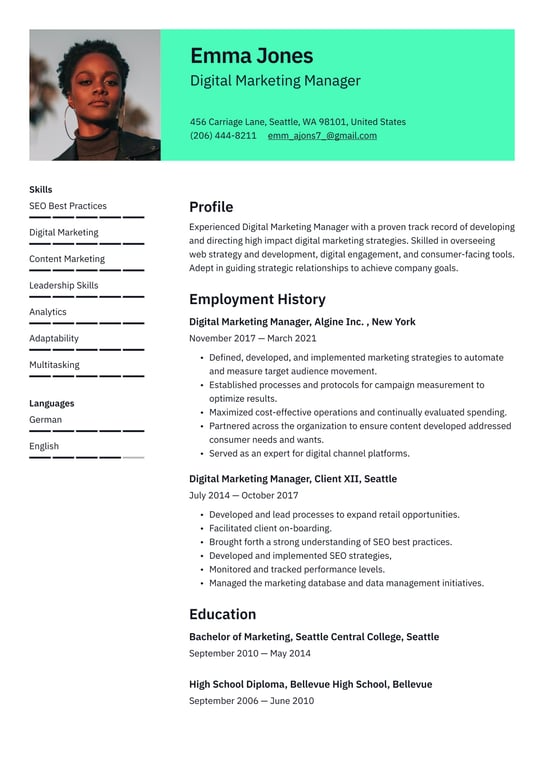 Digital Marketing Resume Examples Writing Tips 2024 Resume io