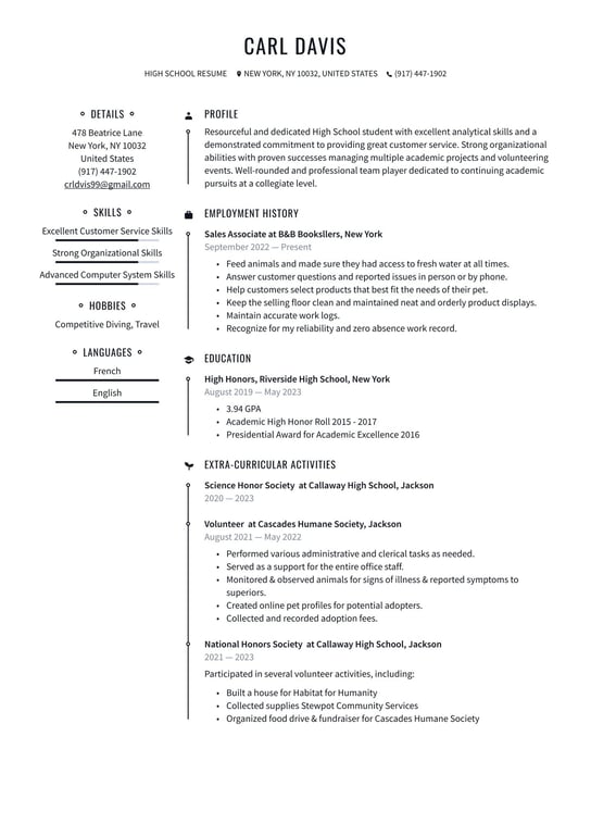 High School Student Resume Examples Writing Tips 2022 Free Guide 