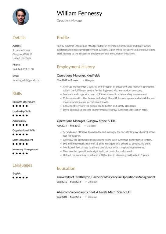 Operations Manager CV Examples UK Templates 2025 Resume io
