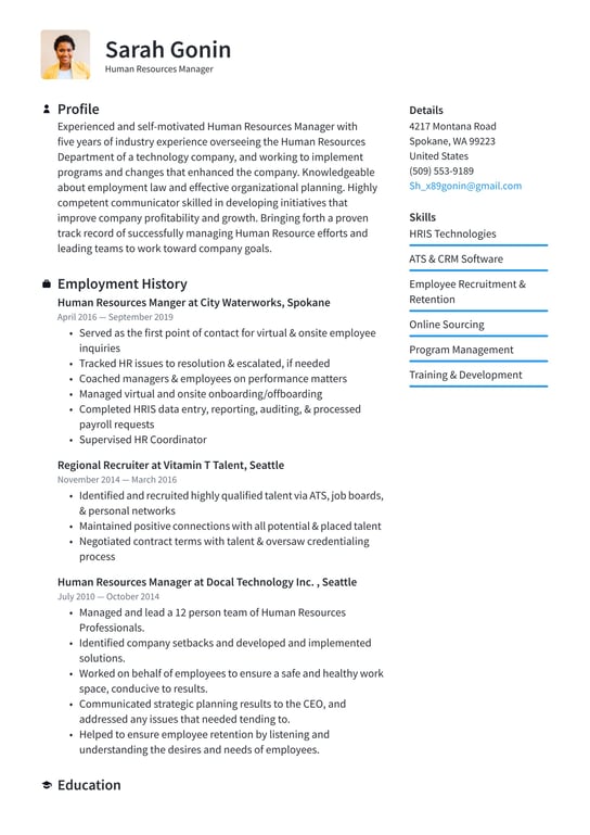 Human Resources Manager Resume Examples Writing Tips 2022 Free