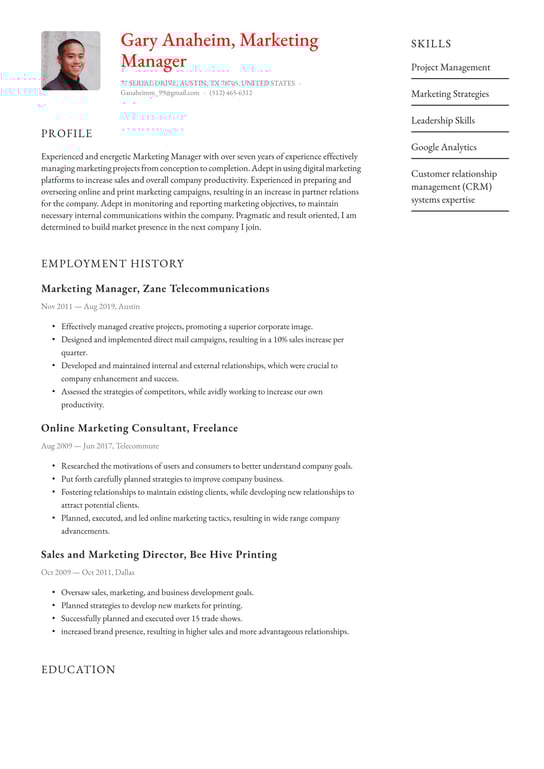 Marketing Manager Resume Examples Writing Tips 2022 Free Guide 