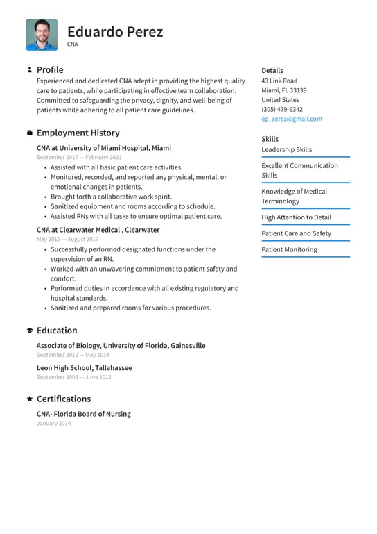 CNA Resume Examples Templates 2025 Resume io