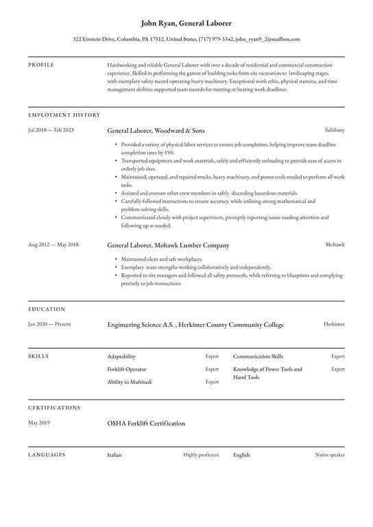 General Laborer Resume Examples Templates 2025 Resume io