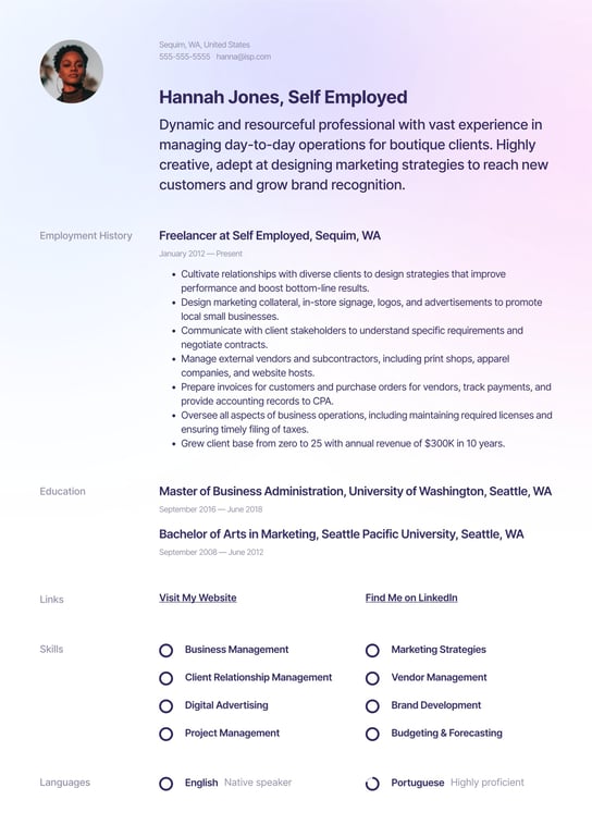 Self employed Resume Examples Writing Tips 2024 Resume io