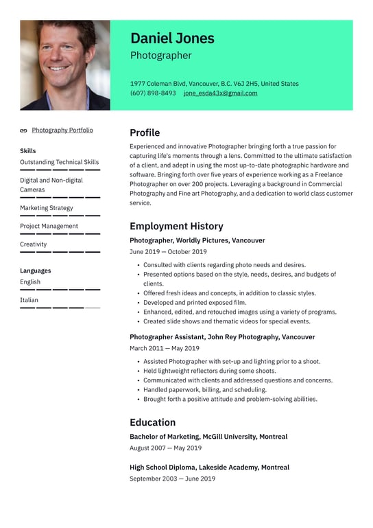 Photographer Resume Examples Writing Tips 2023 Free Guide 