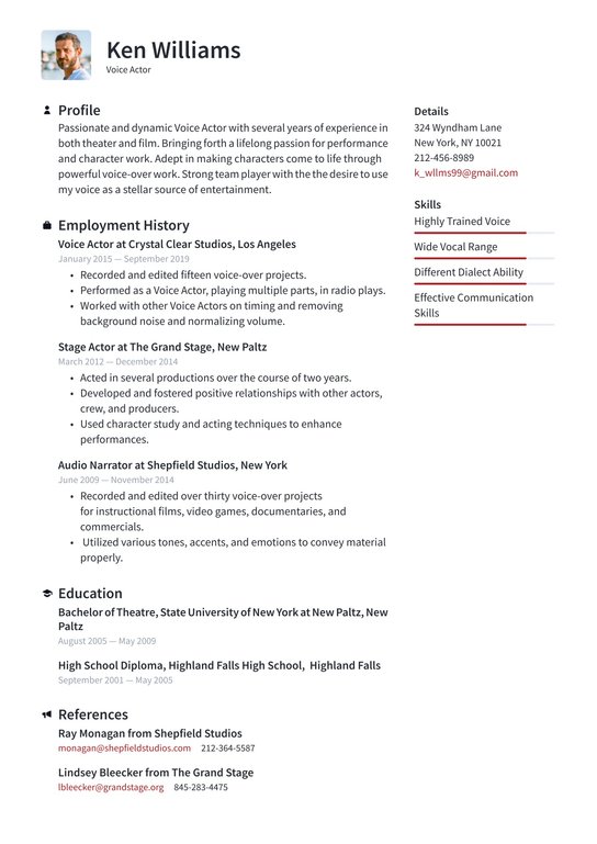 Voice Actor Resume Examples Templates 2024 Resume io Voice Actor Resume Examples Templates 2024 Resume io