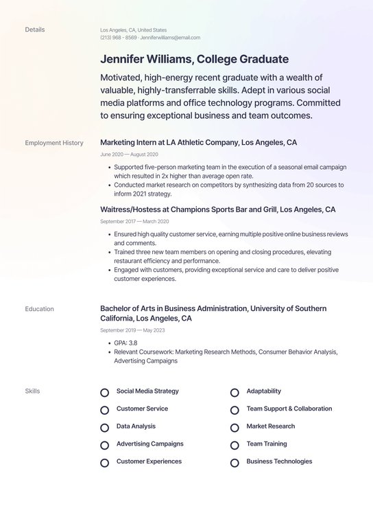 Sample College Graduate Resume