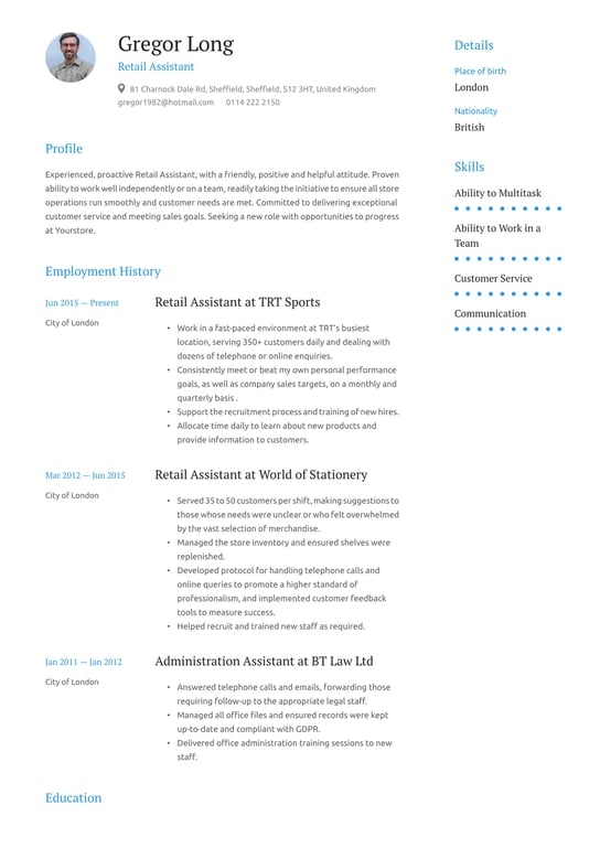 Retail CV Examples Writing Tips 2022 Free Guide Resume io