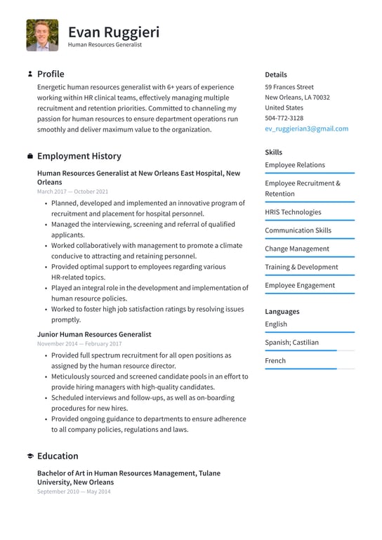 Human Resources Resume Examples Writing Tips 2022 Free Guide 