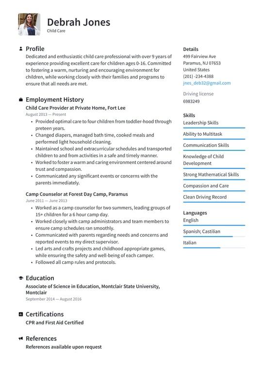 Resume Examples For Child Care