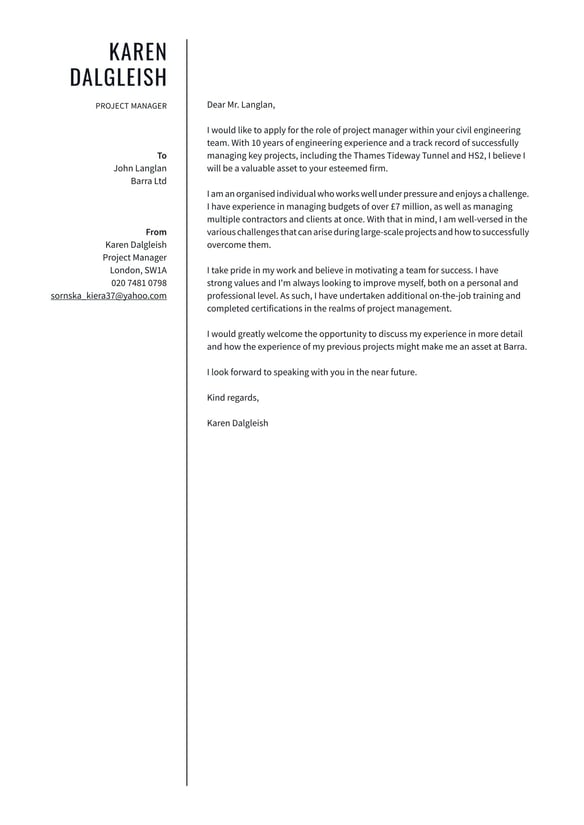 Team Leader Cover Letter Sample
