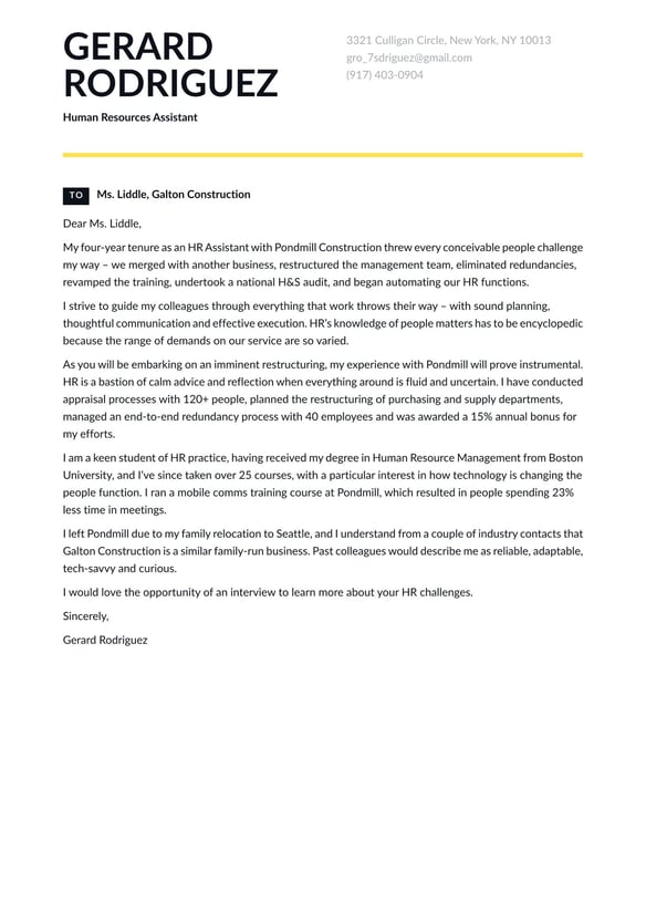 entry level cover letter example