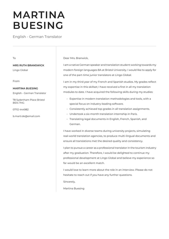 Speculative Cover Letter Example