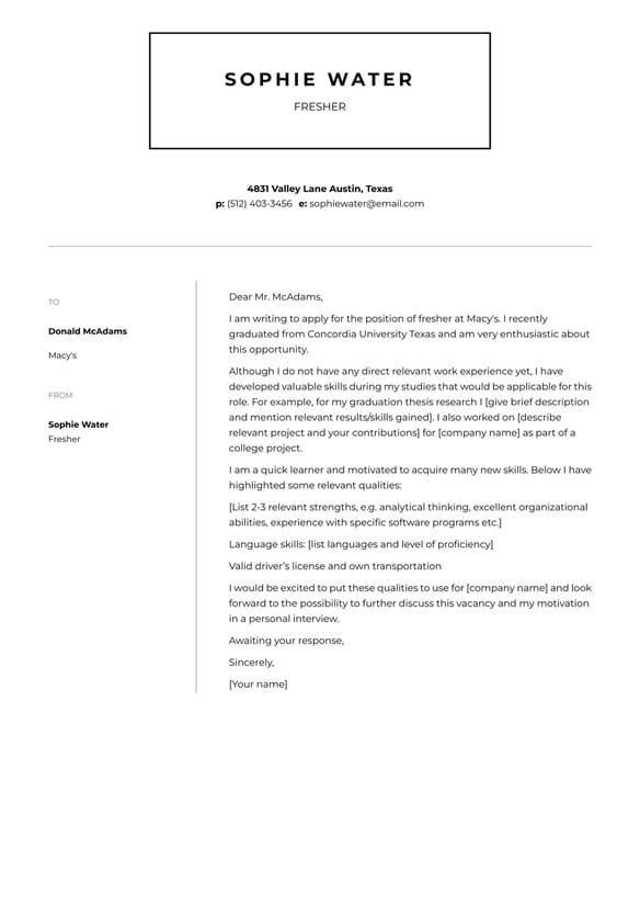 internship cover letter