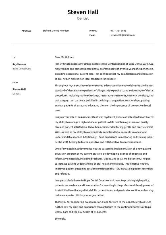 Dental Cover Letter Examples