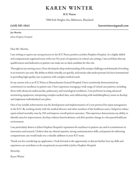 rn cover letter example