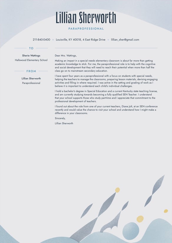 Elementary Teacher Cover Letter Sample