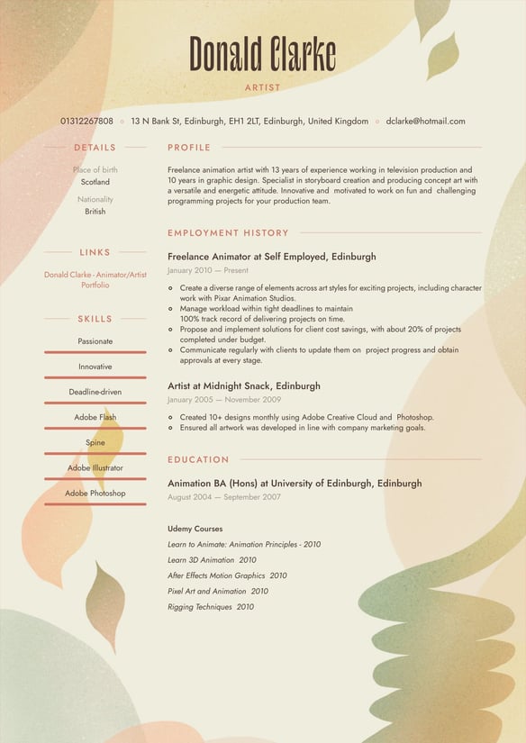 illustration cv examples