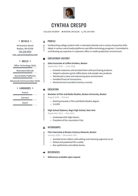 internship resume career objective