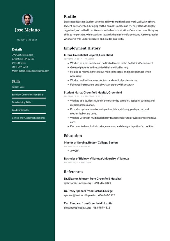 sample student resume