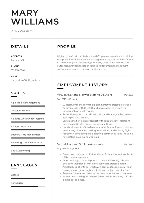 clerk cv sample