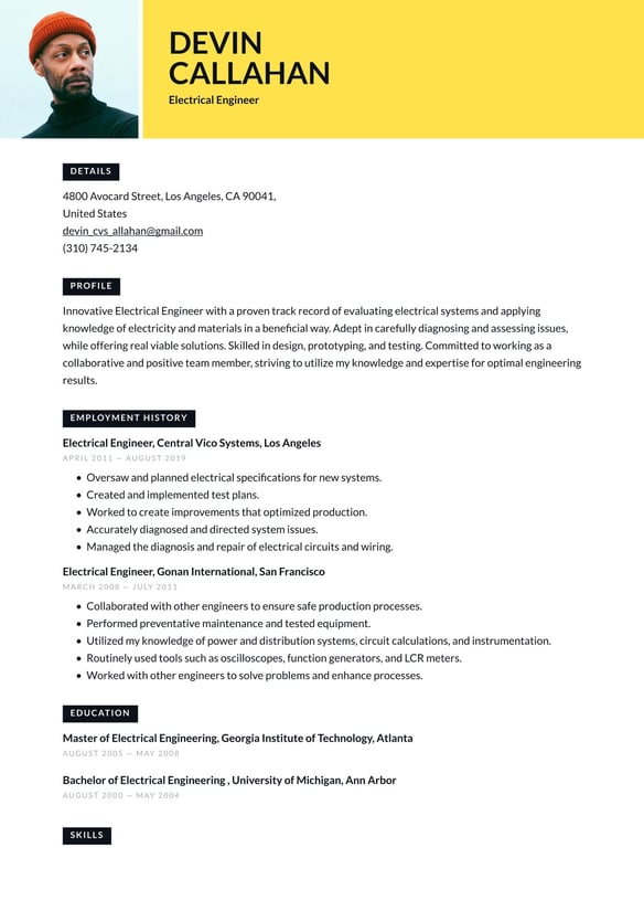 sample electrician cv