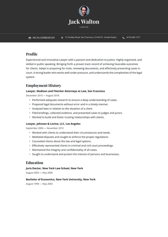 law degree cv example