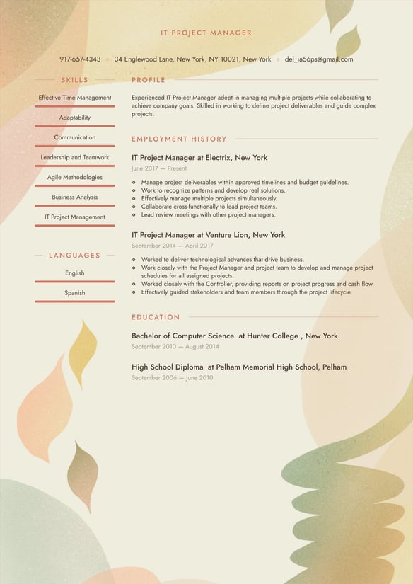 team resume examples
