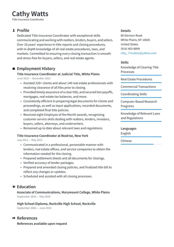 résumé title examples