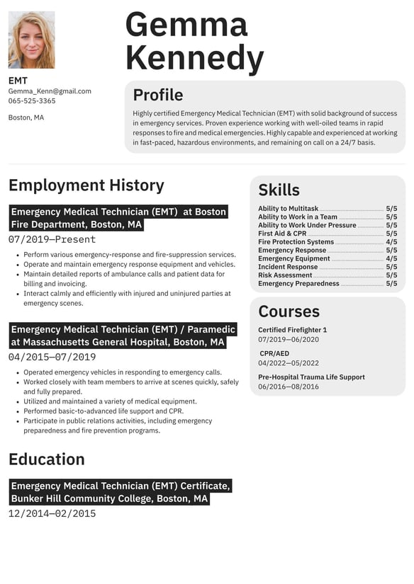 paramedic cv example uk
