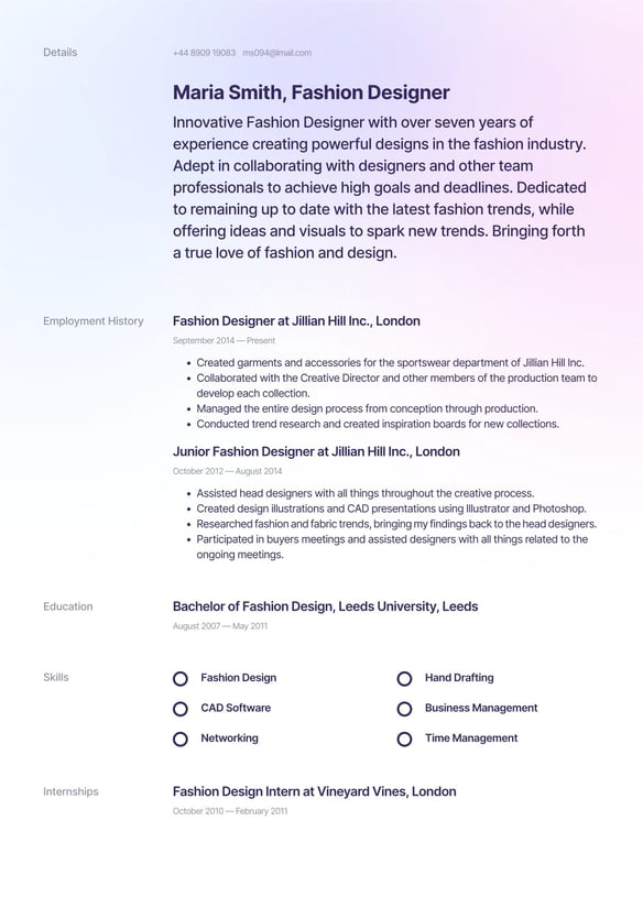 interior design cv examples uk
